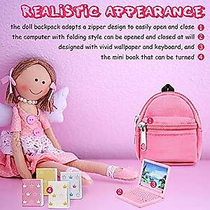 20 Pieces Doll Travel Accessories Include Mini Laptop Scene Simulation Doll Backpack Bag with Zipper Mini Headsets Toy Sunglasses Mini Book for 1/12 1/6 Scale Dolls House Decoration (Elegant Style)