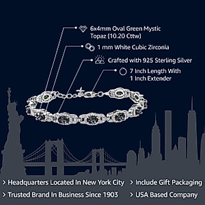 Gem Stone King 925 Sterling Silver Green Mystic Topaz Tennis Bracelet For Women (10.20 Cttw, Oval 6X4MM, 7 Inch, With 1 Inch Extender)