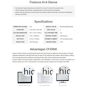 waveshare 3inch E-Paper (G) Raw Display Compatible with Raspberry Pi 4B/3B+/3B/2B/B+/A+/Zero/Zero W/WH/Zero 2W 400×168 Resolution SPI Interface Supports Jetson Nano