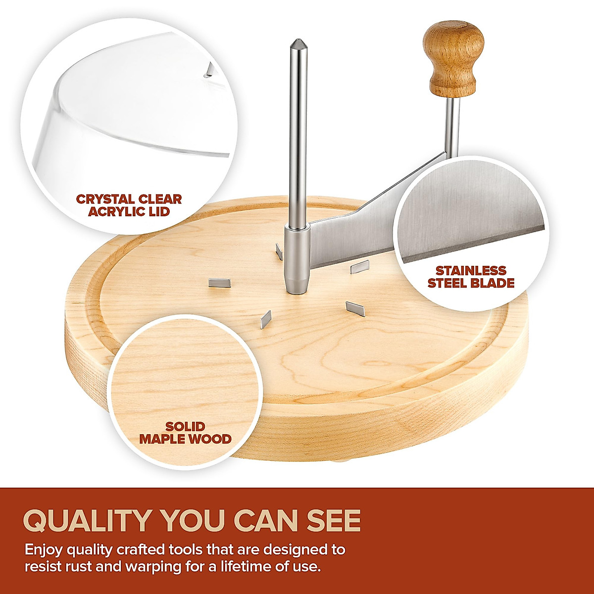 Modern Innovations Cheese Curler, Tete de Moine Cheese Curler, Cheese Shaver for Hard Cheese and Chocolate, Girolle Cheese Shaver, Wood Cheese Curler with Stainless Steel Knife and Acrylic Lid