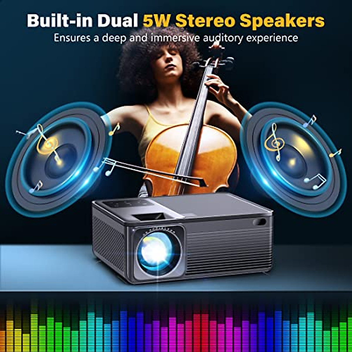 BIGASUO 5G WiFi Bluetooth Projector - 560 ANSI FHD Native 1080P Outdoor Movie Projector 4k Support, Portable Video Projector Support 300"/Zoom/HiFi, Home Theater Compatible w/HDMI/USB/iOS&Android