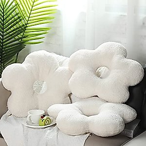 Unittype 3 Pcs Flower Spherical Throw Pillows 18.8 x 15.7 Inch Plush Flower Pillows Seating Reading Floor Cushion Trendy Cute Nordic Style Decorative for Sofa Bedroom Home(White)