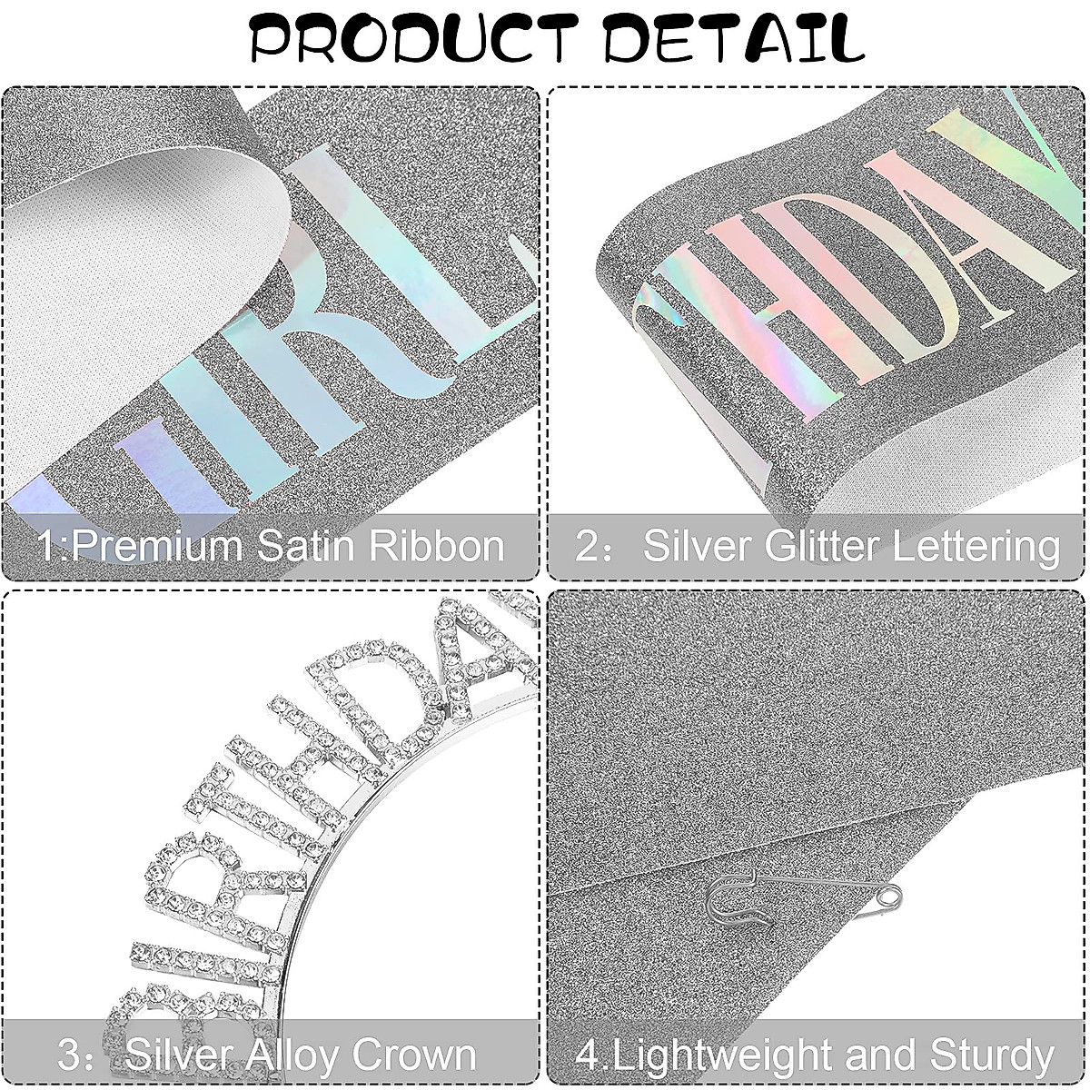 WILLBOND Birthday Tiara and Sash Kit Girls Rhinestone Happy Birthday Crown Headband Cake Toppers Party Favors