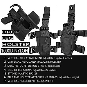 Molle Tactical Pistol Thigh Gun Holster, Drop Leg Holster, Right Hand Adjustable