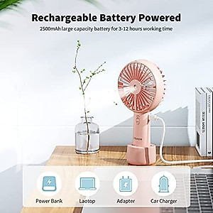 Otlonpe Misting Fan Portable, Desk Handheld Fan 3 Speeds Small Mister Rechargeable Fan with 2500mAh Battery, Water Spray Travel Personal Fan for Kids Women Men Home Office Outdoor (Pink)