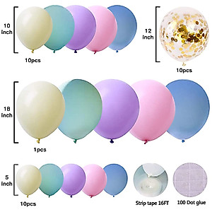 Pastel Balloons Garland Arch Kit, 117 pcs Macaron Rainbow Easter Balloon with Gold Confetti Balloons for Kids Birthday Baby Shower Easter Day Unicorn Party Decorations