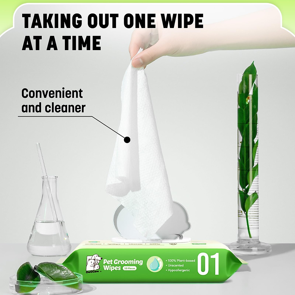 OWOCARE Dog Wipes for Paws and Butt, Plant-Based Large Pet Wipes for Dogs/Cats Hypoallergenic, 8X9 Inch Easy to Use Dog/Cat/Puppy Cleaning Grooming Wipes, Gentle, Degradable (200 Count,Unscented)