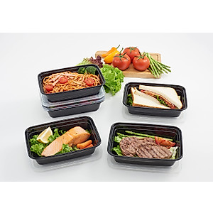 Deahun Mainstays 5 Pk 4.2 Cups Rectangular Plastic Meal Prep, Clear Lids and Black Containers