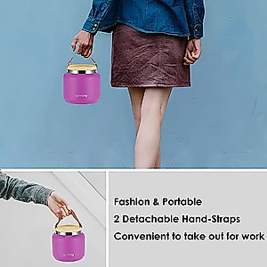 Insulated Food Jar,24 OZ Leakproof Soup Thermos for Adults with 2 Detachable Handles,Stainless Steel Wide Mouth Vacuum Thermal Insulated Food Container for Hot & Cold Food with Portable Lid(Rose Pink)