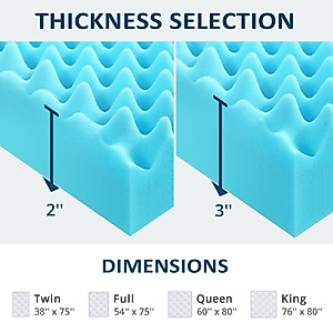 QUINEEHOM Foam Mattress Topper King 3 Inch, Egg Crate Cooling Mattress Topper with Gel Infused, Bed Topper with Removable Cover, Certipur-Us Certified