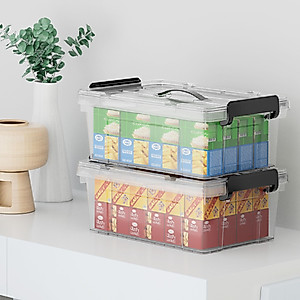 Cetomo Lidded Storage Bin with Handle, Tote Organizing Container with Durable Lid and Secure Latching Buckles, Stackable and Nestable, Plastic, 16 Quart-4 Pack, Clear