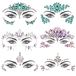 RLMOON Mermaid Face Jewels Rhinestone Sticker Face Gem Cosplay Mermaid Halloween Face Decoration 3D Crystal Sticker Rave Accessories for Carnival Music Festival Party