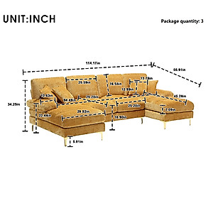 SULOPS Chenille Modern Large Accent Sofa Cloud Couch, 114" Wide U-Shaped 4-6 Seat Living Room Sofa Set, Indoor Modular Sectional Sofa Couches with 2 Chaise Lounges (Yellow-Wave)
