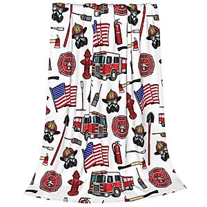 Firetruck Throw Blanket, Super-Soft Firefighter Blanket for Toddler Boys, Kids, and Children, Fleece Blanket Warm Fluffy and Cozy Soft Blanket for All Season 40"x50"