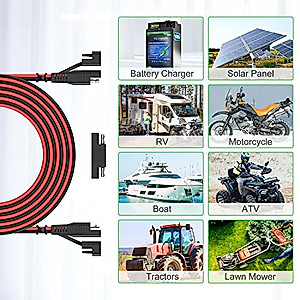 SAE to SAE Cable 10FT 16AWG, Bateria Power SAE Extension Cable Battery Charger Extension Cord, Quick Disconnect Connector Solar Panel Extension Wire with SAE Polarity Reverse for Automotive, RV