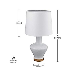 Globe Electric 67619 Serena 18" Table Lamp, Faux Stone Base, Accents, Fabric Shade, 5-Foot Clear Cord, Socket Rotary Switch, White with Gold
