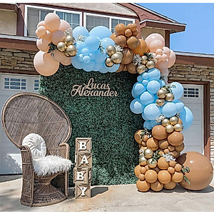 CLEVER WAREHOUSE Blue Brown Nude Coffee Ivory White Baby Shower Balloons Balloon Garland Arch Kit, Teddy Bear Baby Shower Gender Reveal Birthday Jungle Them Party Decorations Supplies for Boy Girl