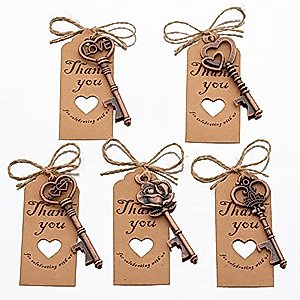 50 PCS Key Bottle Openers,Rustic Wedding Favors,Gifts,Decorations or Souvenirs for guests Bulk,Bridal Shower Party Favors with Card Tag(Red copper)