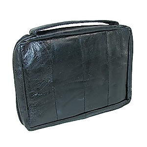 CTM® Leather Bible Cover Case with Zippered Pockets and Handle, Black