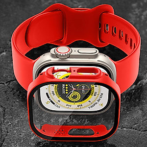 Charlam Compatible with 49mm Apple Watch Screen Protector Ultra iWatch Case Cover, 3 Pack Hard PC Edge Bumper Cases Full Coverage Touch Sensitive Protective Screen Covers, Red/White/Black, 49mm