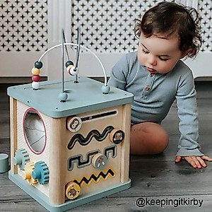 Bigjigs Toys Wooden Activity Cube - 100% FSC® Certified Busy Centre With Shape Sorter & Bead Maze, Sustainable Sensory Toys For 1 Year Old, 22cm W x 23cm H