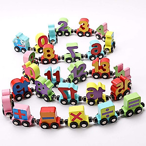 QUOXO Wooden Trackless Numbers Trains Set, Magnetic Train Cars for Children Early Education