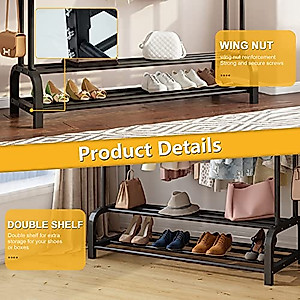 TORIBIO Garment Rack Free standing Clothes Hanger with Double Rods Upgrade Multi-functional Storage Shelf Coat Rack 4 Hooks Black