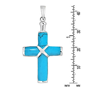 AeraVida Christian Cross Simulated Blue Turquoise Inlay .925 Sterling Silver Pendant