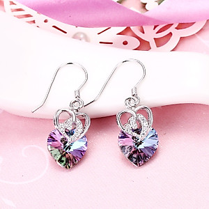 EleQueen 925 Sterling Silver CZ Love Heart Hook Dangle Earrings Made with Crystals Jewelry for Women Vitrail Light