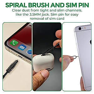 CRAFTUS Airpod Cleaner Kit, Earbuds Cleaning Kit for Airpods Pro 1 2 3, Airpods Cleaning Kit with 2 Soft Spiral Brush, 1 Sim Pin and 1 Putty for Bluetooth Earphones Case, iPhone Charging Jack