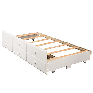 SOFTSEA Twin Over Twin Bunk Bed with Twin Trundle, 4 Step Ladder and 3 Drawers
