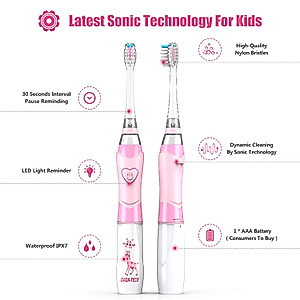 DADA-TECH Kids Electric Toothbrush, Soft Battery Tooth Brush with Timer (Pink+ Blue)