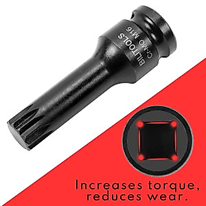 BILITOOLS 8-Piece Impact XZN Triple Square Spline Bit Socket Set 1/2 inch Drive, M5-M18, Cr-Mo Steel