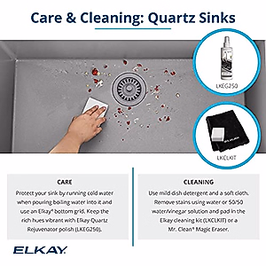 Elkay Quartz Classic ELGHU3322RGS0C 33" x 22" x 10", Offset 60/40 Double Bowl Undermount Sink Kit with Aqua Divide, Greystone