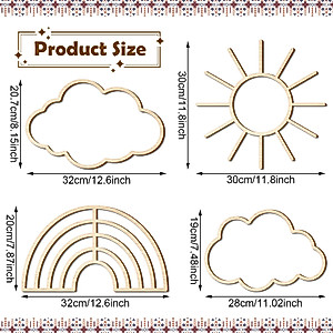 Kathfly 4 Pieces Boho Nursery Decor Baby Nursery Wall Decor Wooden Cloud Sun Rainbow Heart Wall Decor for Nursery Children Baby Kids Boys Girls Bedroom (Cloud, Rainbow, Sun)