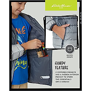 Eddie Bauer Kids' Jacket - CirrusLite Weather Resistant Down Coat for Boys and Girls - Insulated Quilted Bubble Puffer (3-20), Size 10 Dec 2023, Iron