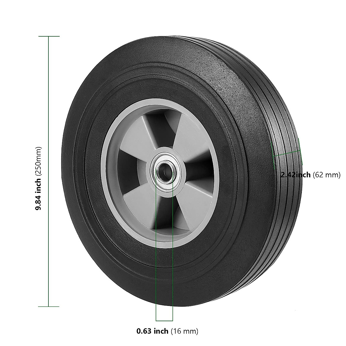 HAKZEON 2 PCS 10 Inch Solid Rubber Hand Truck Wheels,Utility Rubber Replacement Tires with 5/8 Inch Axle Hole, Heavy Duty Airless for Hand Truck, Wagons, Cart, 330lbs Loading Capacity