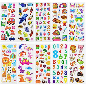 24 Sheets(500+) 3D Puffy Stickers for Toddlers Kids, Bulk Preschool Sticker Sheets for Reward, Craft, Scrapbooking Including Animal, Fruits, Dinosaurs, Fish and More