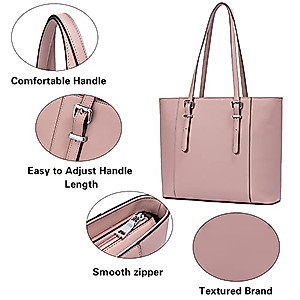 BROMEN Leather Laptop Bag for Women 15.6 inch Computer Office Briefcase Handbag Shoulder Work Tote with Padded Compartment pink