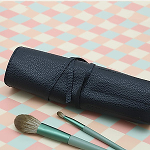 Bird&Fish Makeup Brush Case Travel, makeup brush bag，makeup brush silicone case roll up bag,Rolling Bag Storage Case PU Leather,Holder Organizer Brushes Pouch Cosmetic Bag for Travel(Black)
