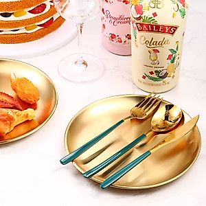 Honeydak 10 Pcs 18/8 Stainless Steel Plate 304 Stainless Steel Dishes 8 Inches Adult Plates Reusable Camping Plates Dishwasher Safe Feeding Serving Flat Plate Double Layers Round Dessert Plate (Gold)