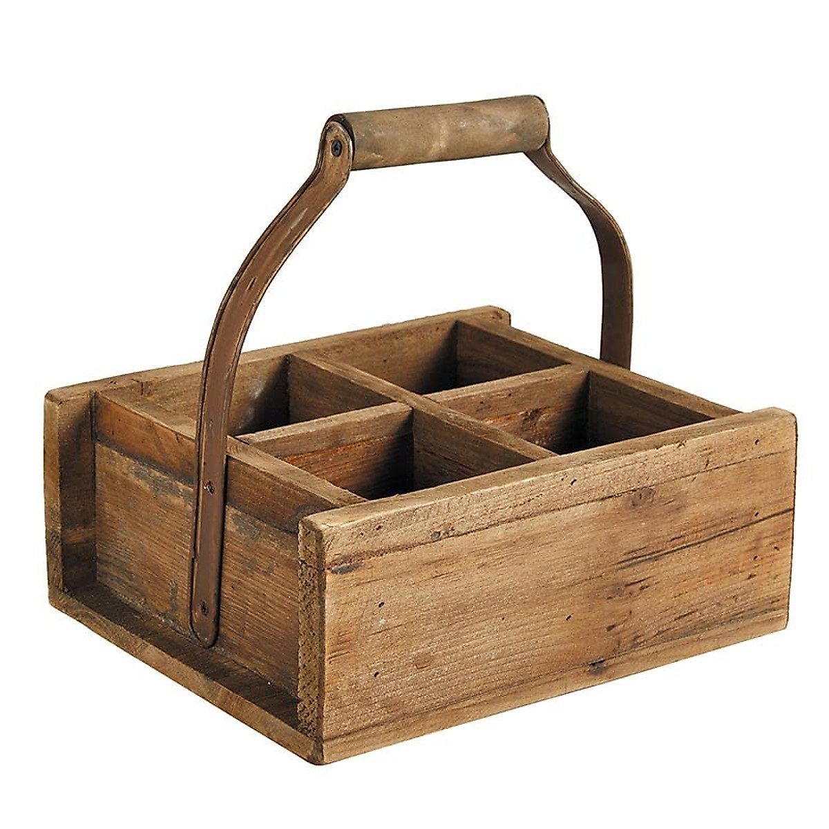 47th & Main Rustic Wood 4-Compartment Carry All Caddy with Handle, 10" L x 8.5" W x 9" H, Distressed