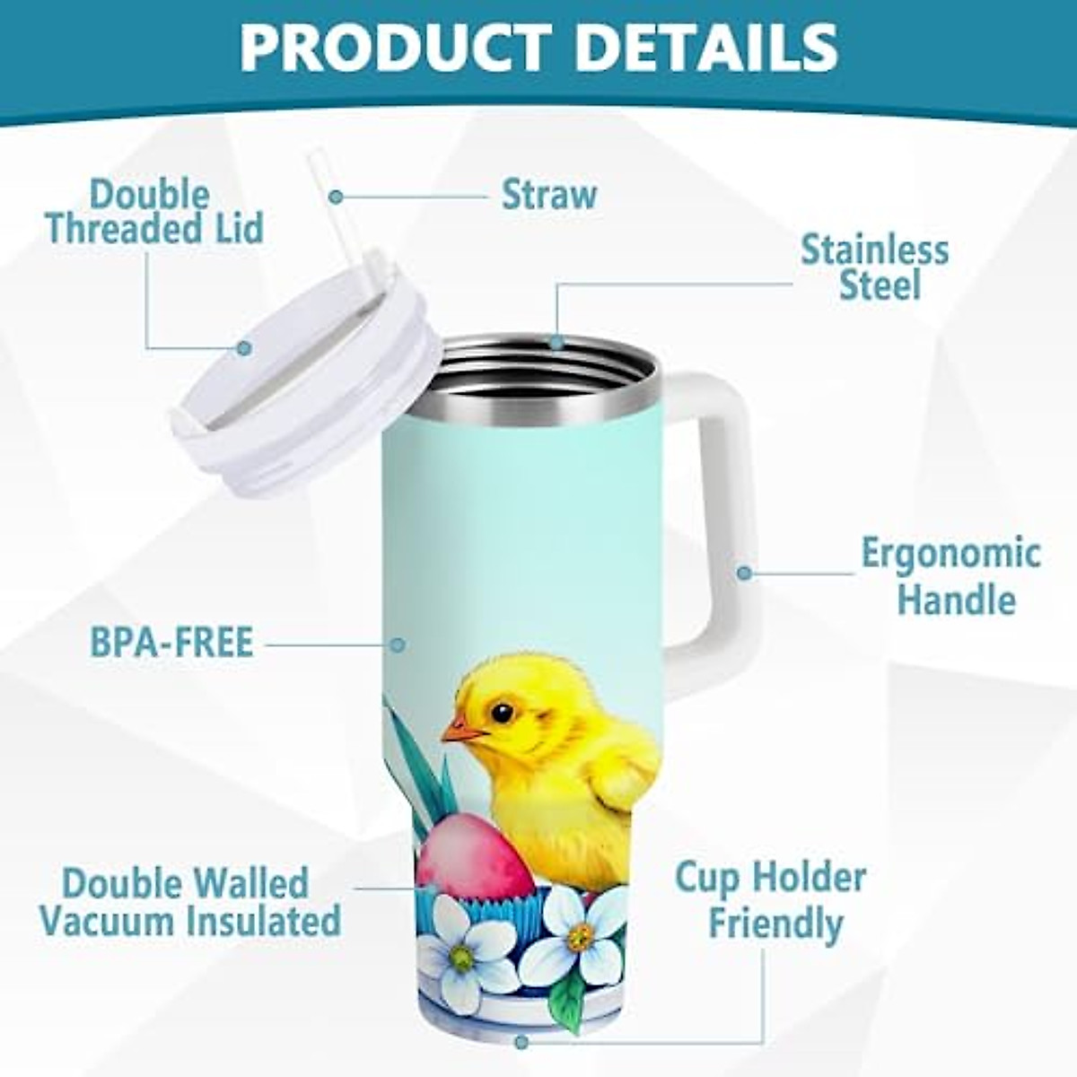 ODAWA 40oz Fall Insulated Tumbler with Handle and Straw Lid, Floral Rabbit Chicken Double Wall Insulated Tumbler