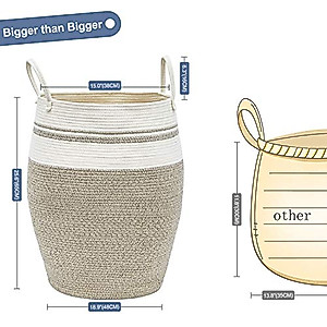 InfiBay Large Laundry Hamper | Tall Laundry Basket | Woven Cotton Rope Clothes Hamper | 25.6” Height Tall Dirty Clothes Hamper with Extended Handles in Bedroom, Bathroom or Living Room