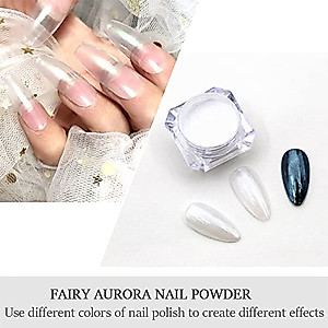 White Pearl Chrome Nail Powder, Pearlescent White Nail Art Jewelry Glitter Powder Mirror Effect Aurora Magic Pearlescent Symphony Mermaid Pearl Neon Nail Powder,DIY Nail Art Decorations Manicure Tool