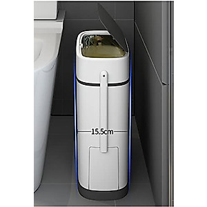 KLGO 14 Liter Slim Plastic Trash Can with Lid,3.7 Gallon Double Barrel Waste Basket,Rectangular Press Garbage Container Bin for Bathroom,Bedroom,Kitchen and Office,White