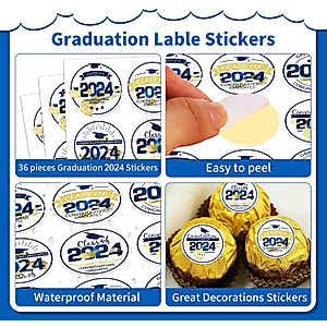 WhatSign 36Pcs Class of 2024 Graduation Stickers Labels 1.5" Graduation Gift Tags Stickers Graduation Presents Labels Stickers for Envelope Seal Cards Boxes Gift Wrap Party Favors Decorations
