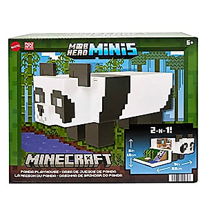 Mattel Minecraft Mob Head Minis Toys, Panda Playhouse Playset & 2 Panda Action Figures, Removable Bamboo Shoots & Cake Slice