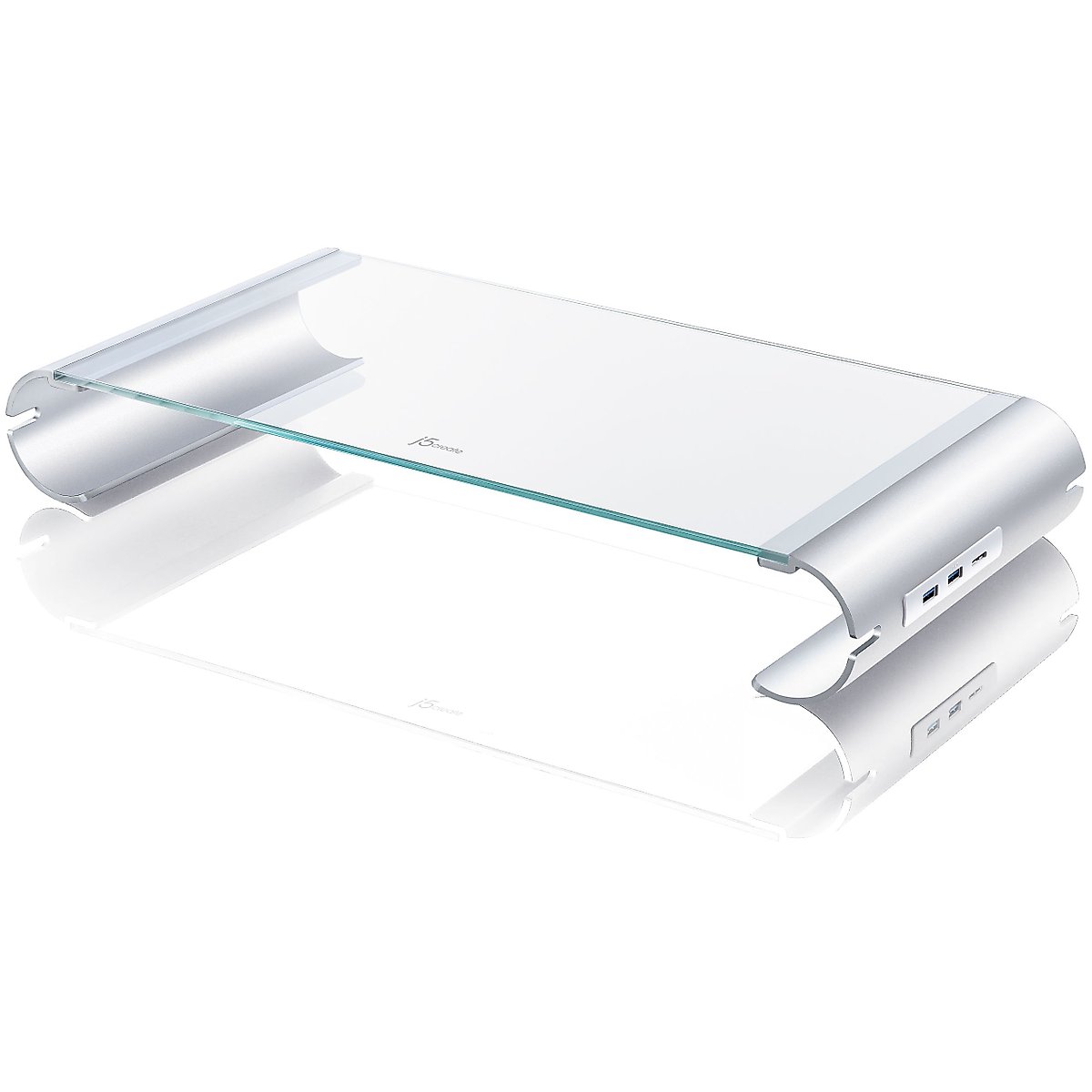 j5create Monitor Stand with 3-port USB 3.0 HUB JUT325 | Aluminium Legs and Clear Tempered Glass Monitor Riser | Compatible with iMac/Windows/Chrome/Linux Laptop, Macbook
