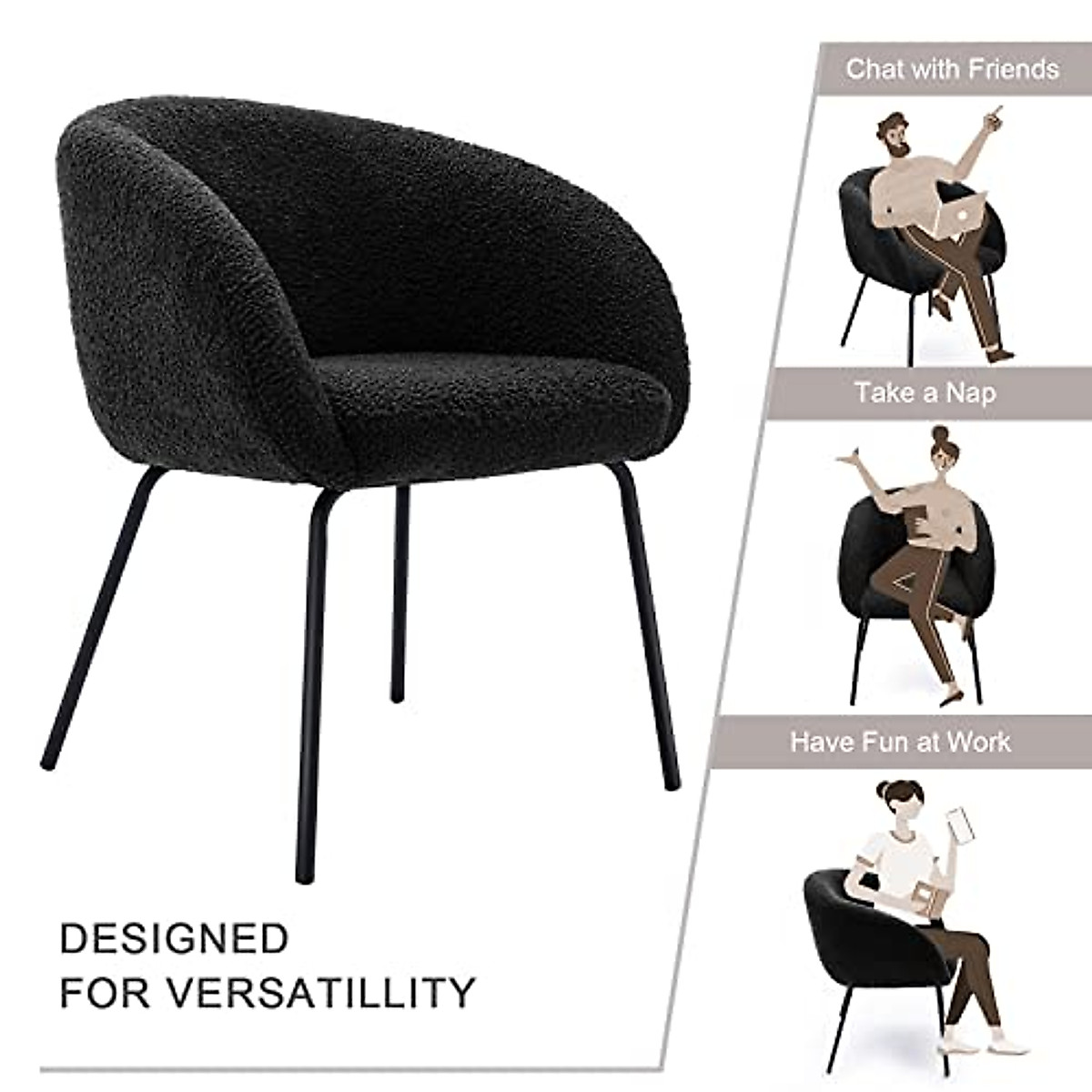 Zesthouse Mid Century Dining Chairs Barrel Chairs Set of 2, Sherpa Accent Chairs for Living Room Bedroom, Upholstered Kitchen & Dining Room Chairs with Metal Legs,Comfy Leisure Sofa Chairs